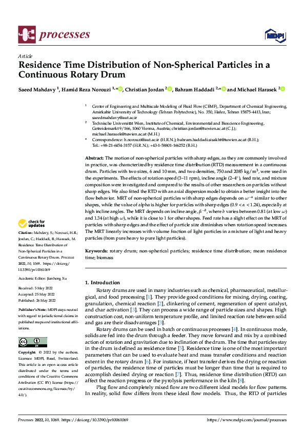 (PDF) Residence Time Distribution of Non-Spherical Particles in a Continuous Rotary Drum ...