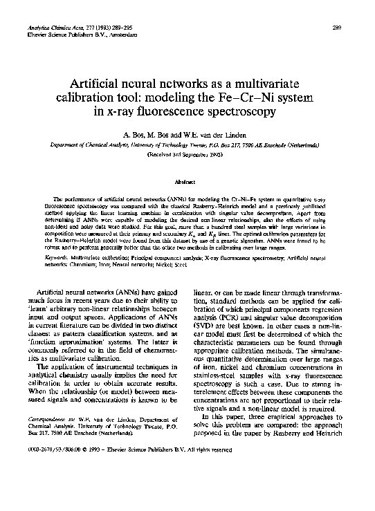 Pdf Artificial Neural Networks As A Multivariate Calibration Tool