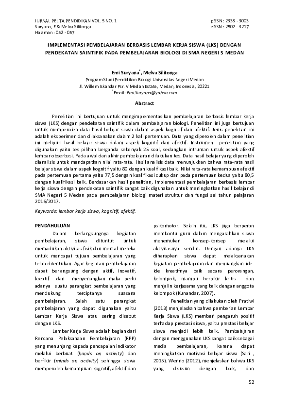 (PDF) Implementasi Pembelajaran Berbasis Lembar Kerja Siswa (LKS) Dengan Pendekatan Saintifik ...