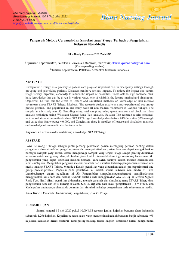 (PDF) Pengaruh Metode Ceramah Dan Simulasi Start Triage Terhadap ...