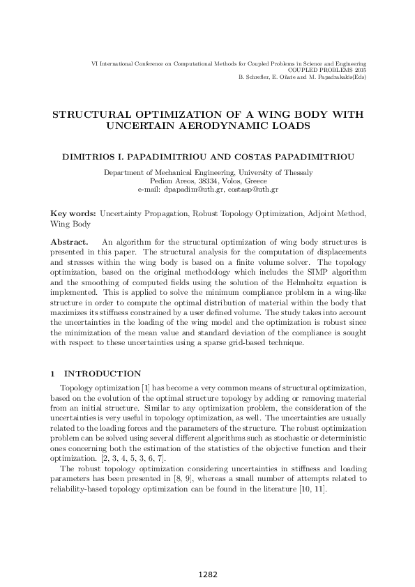 (PDF) Structural optimization of a wing body with uncertain aerodynamic ...
