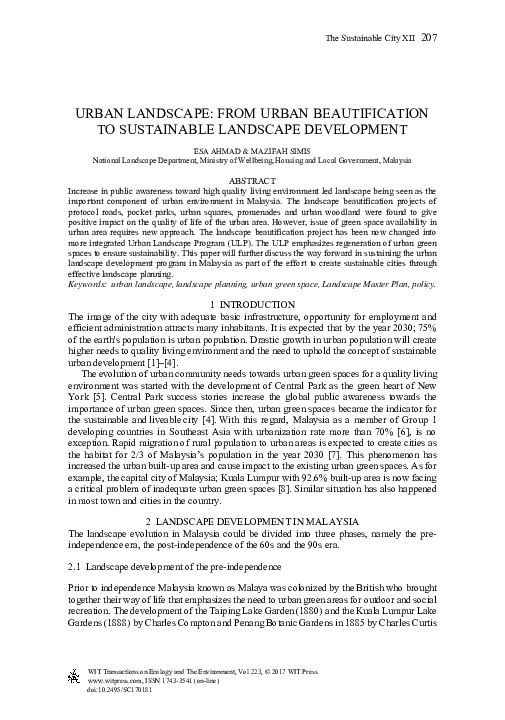 (PDF) Urban Landscape: From Urban Beautification to Sustainable ...