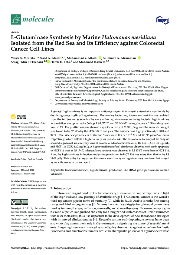 (PDF) L-Glutaminase Synthesis by Marine Halomonas meridiana Isolated ...
