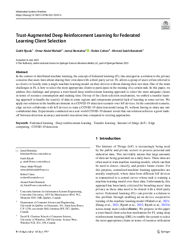 Pdf Trust Augmented Deep Reinforcement Learning For Federated Learning Client Selection