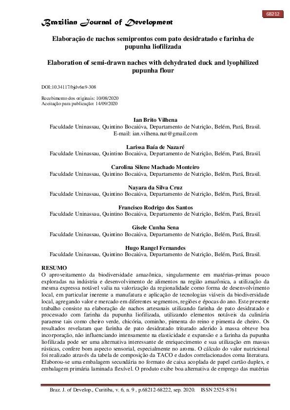(PDF) Elaboração De Nachos Semiprontos Com Pato Desidratado e Farinha ...