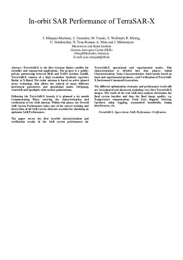 (PDF) In-orbit SAR performance of TerraSAR-X