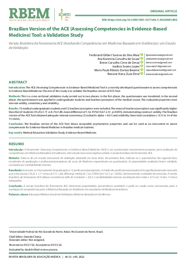 (PDF) Brazilian Version of the ACE (Assessing Competencies in Evidence ...