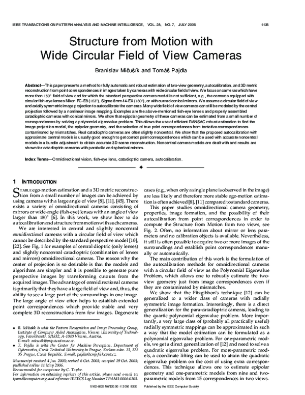 (PDF) Structure from motion with wide circular field of view cameras