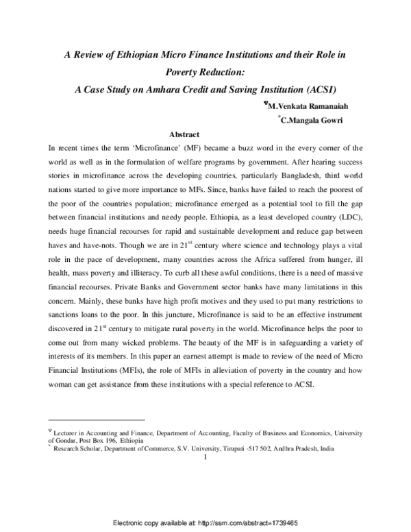 (PDF) A Review of Ethiopian Micro Finance Institutions and Their Role ...