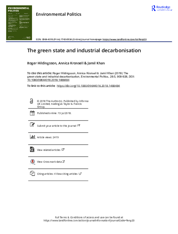 (PDF) The green state and industrial decarbonisation