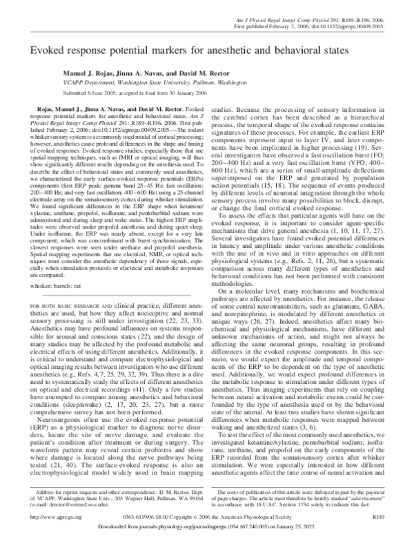 (PDF) Evoked response potential markers for anesthetic and behavioral ...