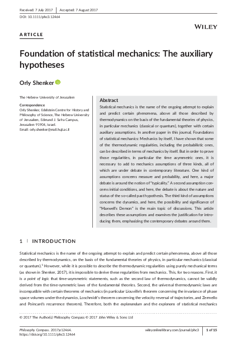 (PDF) Foundation of statistical mechanics: The auxiliary hypotheses