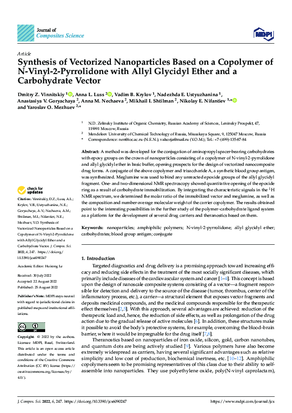 (PDF) Synthesis of Vectorized Nanoparticles Based on a Copolymer of N ...
