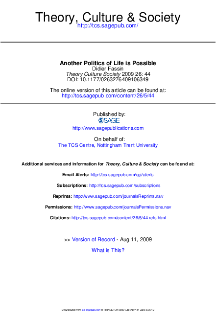 (PDF) Another Politics of Life is Possible