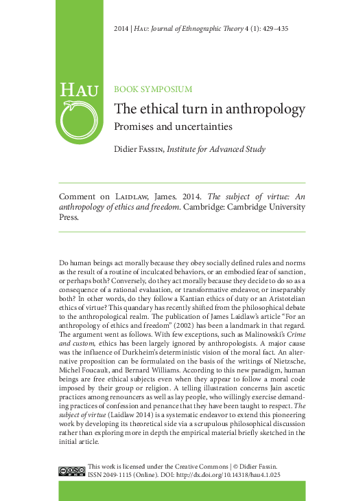 (PDF) The ethical turn in anthropology