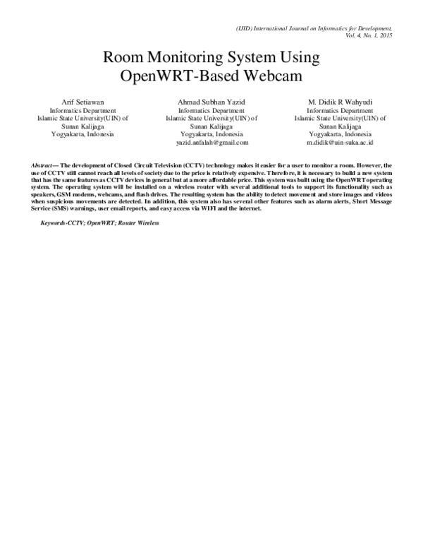 (PDF) Room Monitoring System Using OpenWRT-Based Webcam