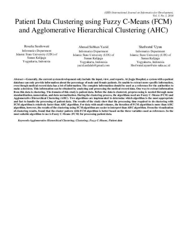 (PDF) Patient Data Clustering using Fuzzy C-Means (FCM) and Agglomerative Hierarchical ...