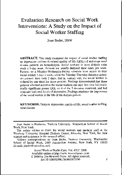 (PDF) Evaluation Research on Social Work Interventions: A Study on the ...