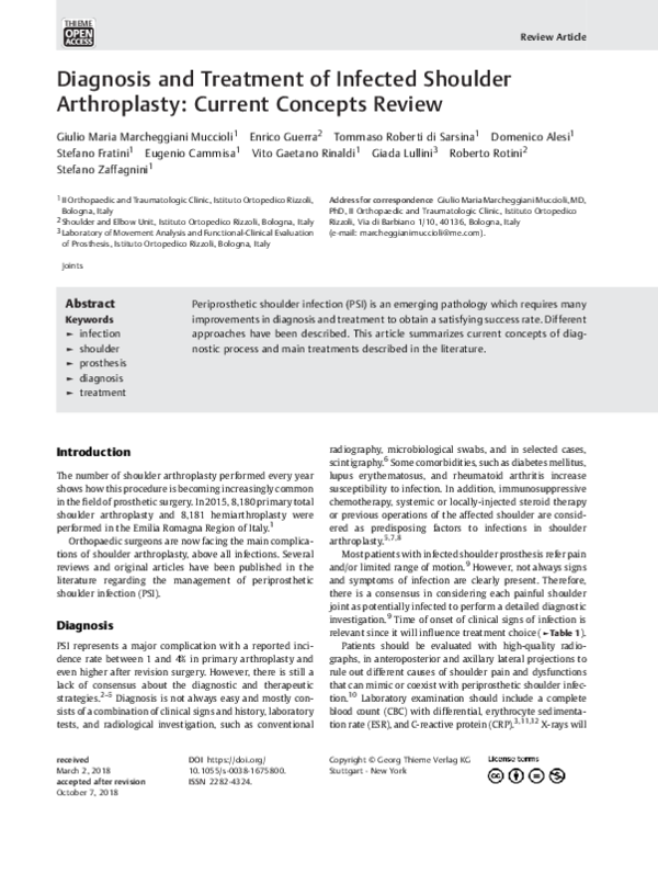 (PDF) Diagnosis and Treatment of Infected Shoulder Arthroplasty ...