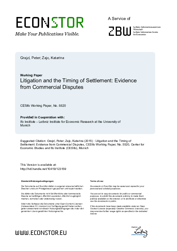 (PDF) Litigation and the Timing of Settlement: Evidence from Commercial ...