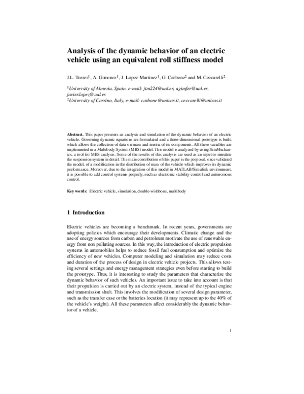 (PDF) Analysis of the Dynamic Behavior of an Electric Vehicle Using an Equivalent Roll Stiffness ...