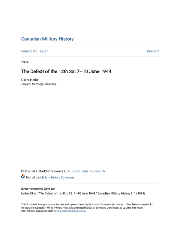 (PDF) The Defeat of the 12th SS: 7–10 June 1944