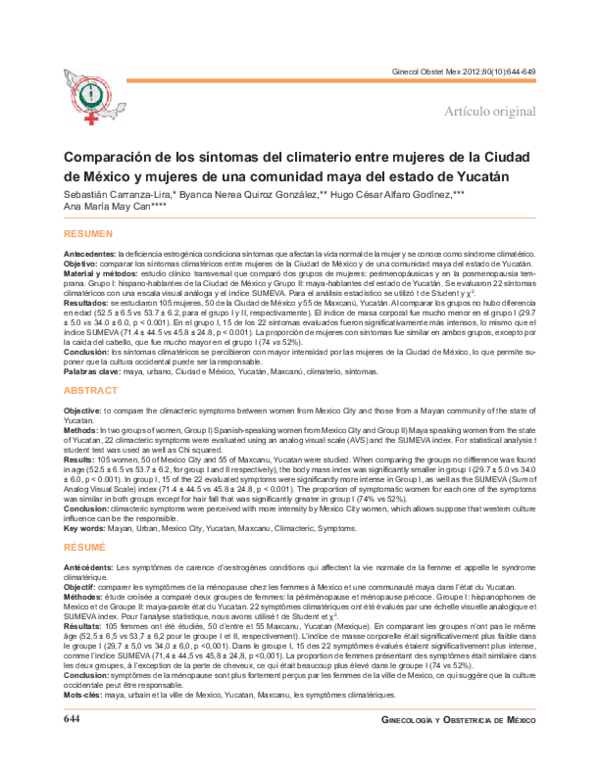 (PDF) [Comparison of climacteric symptoms among women in Mexico City ...