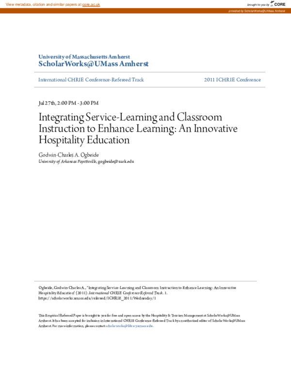 (PDF) Integrating Service-Learning and Classroom Instruction to Enhance Learning: An Innovative ...