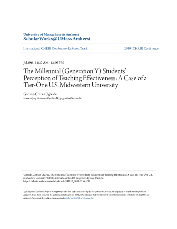 (PDF) The Millennial (Generation Y) Students’ Perception of Teaching ...