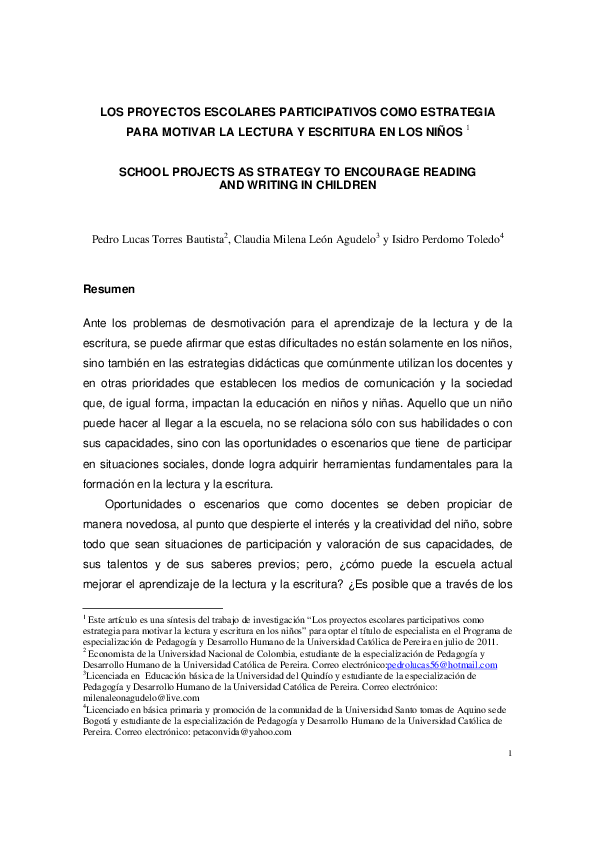 (PDF) Los proyectos escolares participativos como estrategia para ...