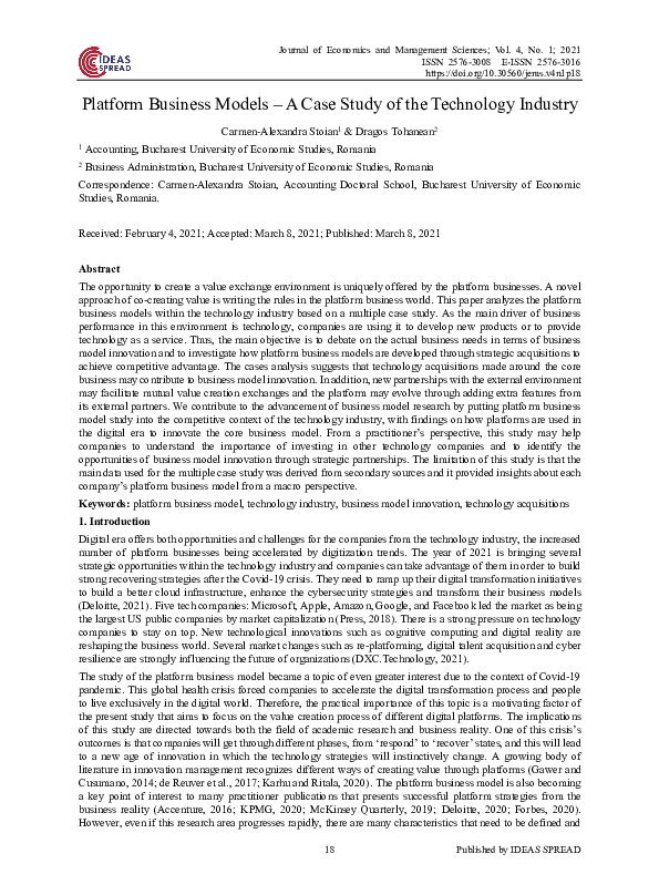 (PDF) Platform Business Models – A Case Study of the Technology Industry