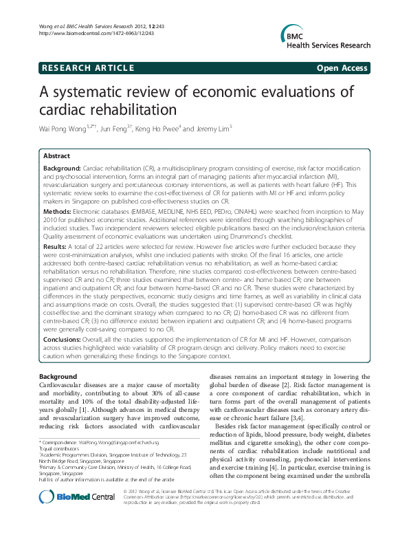 (PDF) A systematic review of economic evaluations of cardiac rehabilitation