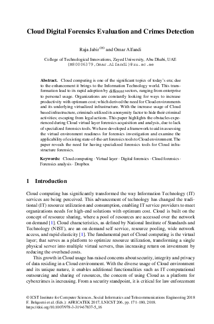(PDF) Cloud Digital Forensics Evaluation and Crimes Detection
