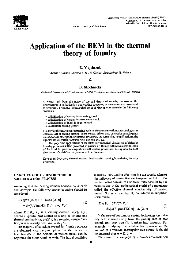 (PDF) Application of the BEM in the thermal theory of foundry