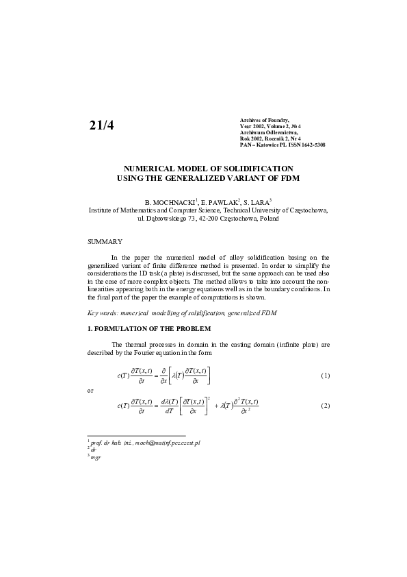 Pdf Numerical Modeling Of Casting Solidification Using Generalized Finite Difference Method