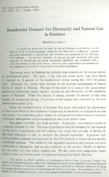 (PDF) Residential Demand for Electricity and Natural Gas in Pakistan