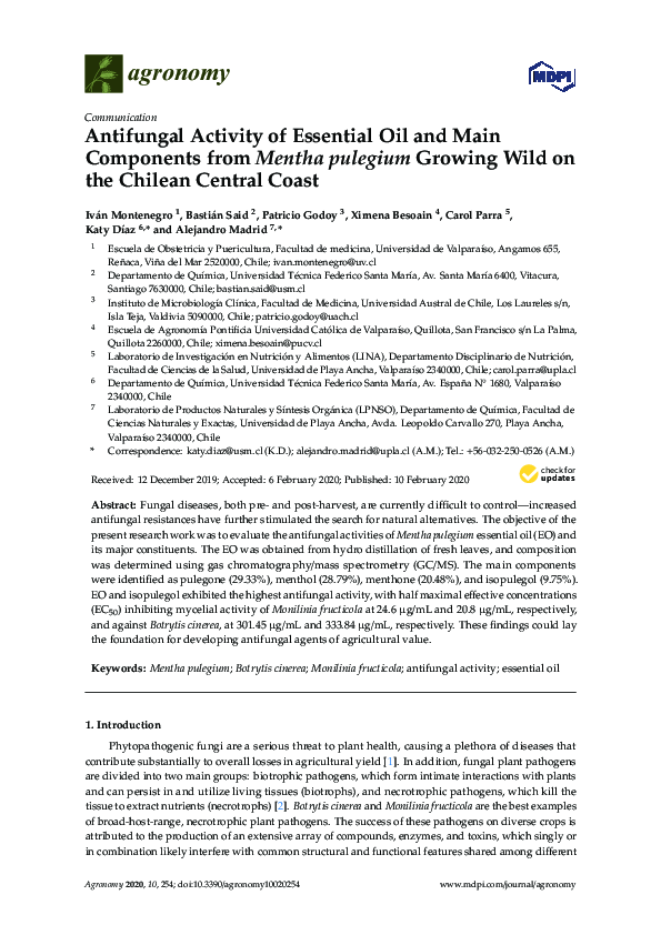 (PDF) Antifungal Activity of Essential Oil and Main Components from Mentha pulegium Growing Wild ...
