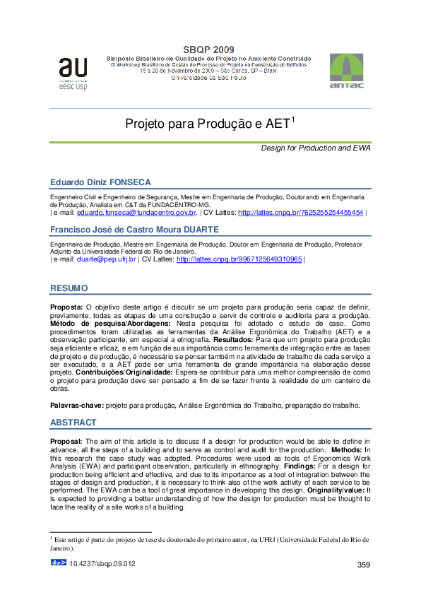 (PDF) Projeto para Produção e AET