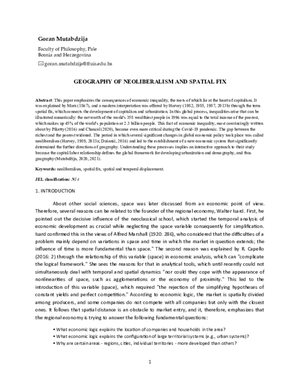 (DOC) Geography of Neoliberalism and Spatial Fix | Goran Mutabdzija ...