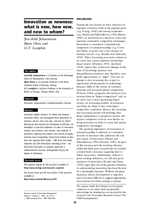 (PDF) Innovation as newness: what is new, how new, and new to whom?