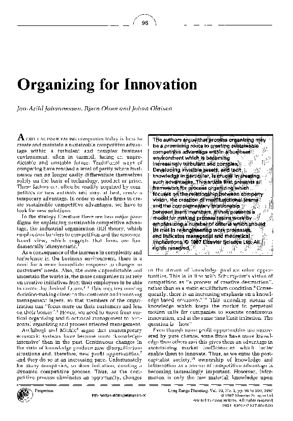 (PDF) Organizing for innovation