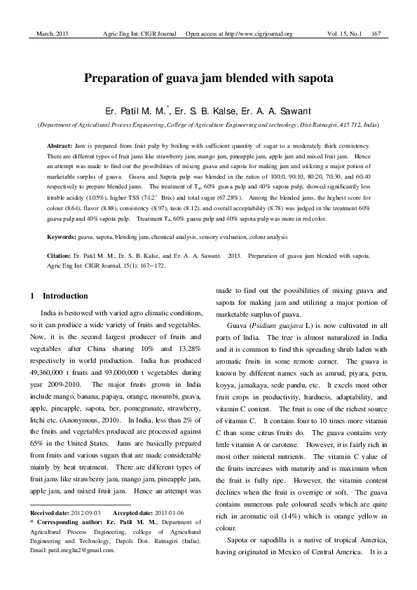 (PDF) Preparation of guava jam blended with sapota