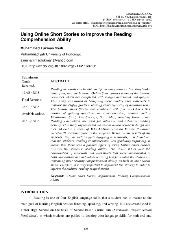 (PDF) Using Online Short Stories to Improve the Reading Comprehension ...