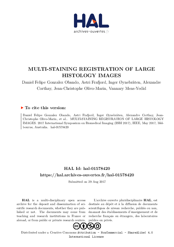 (PDF) Multi-staining registration of large histology images