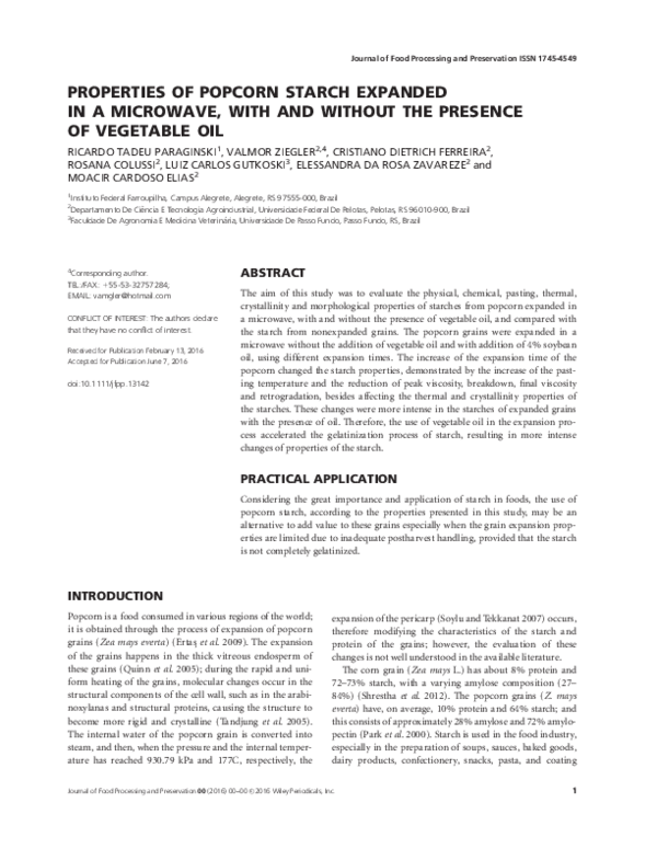 (PDF) Properties of Popcorn Starch Expanded in a Microwave, with and ...