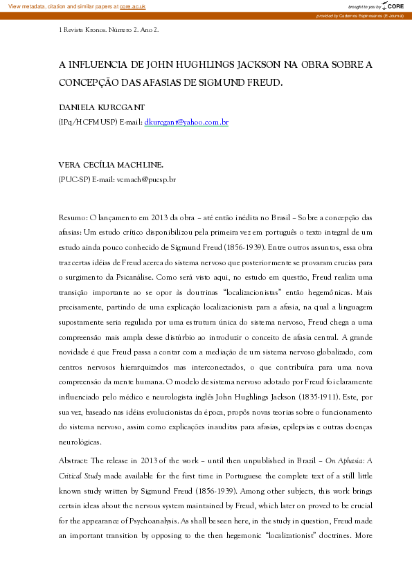 (PDF) A influência de John Hughlings Jackson na obra sobre a concepção ...