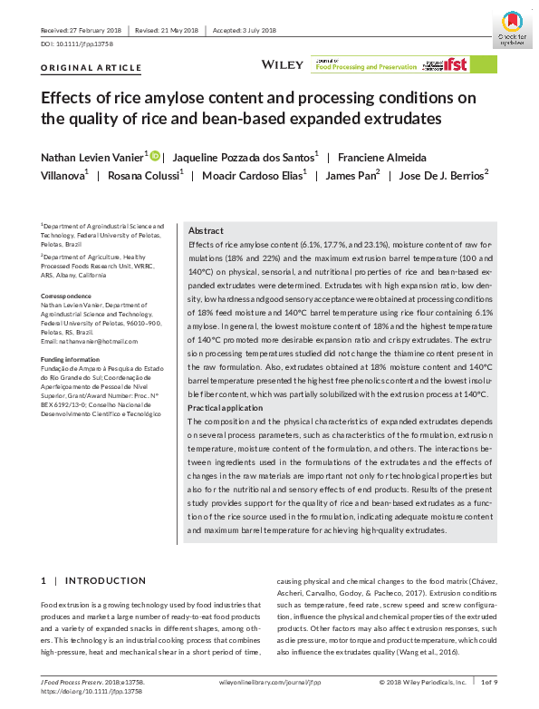(PDF) Effects of rice amylose content and processing conditions on the ...