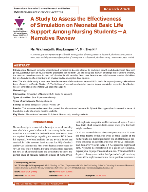 (PDF) A Study to Assess the Effectiveness of Simulation on Neonatal ...