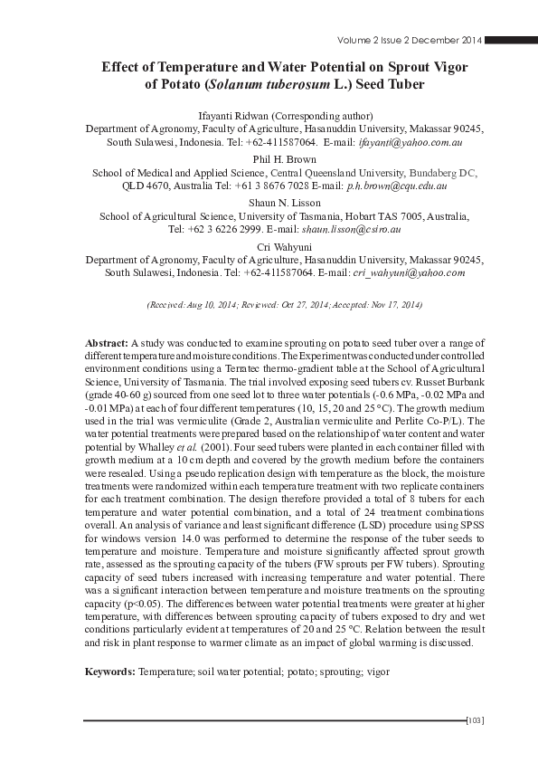 (PDF) Effect of Temperature and Water Potential on Sprout Vigor of ...