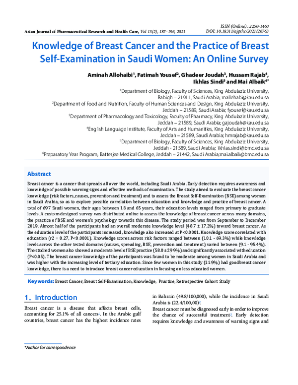 (PDF) Knowledge of Breast Cancer and the Practice of Breast Self ...